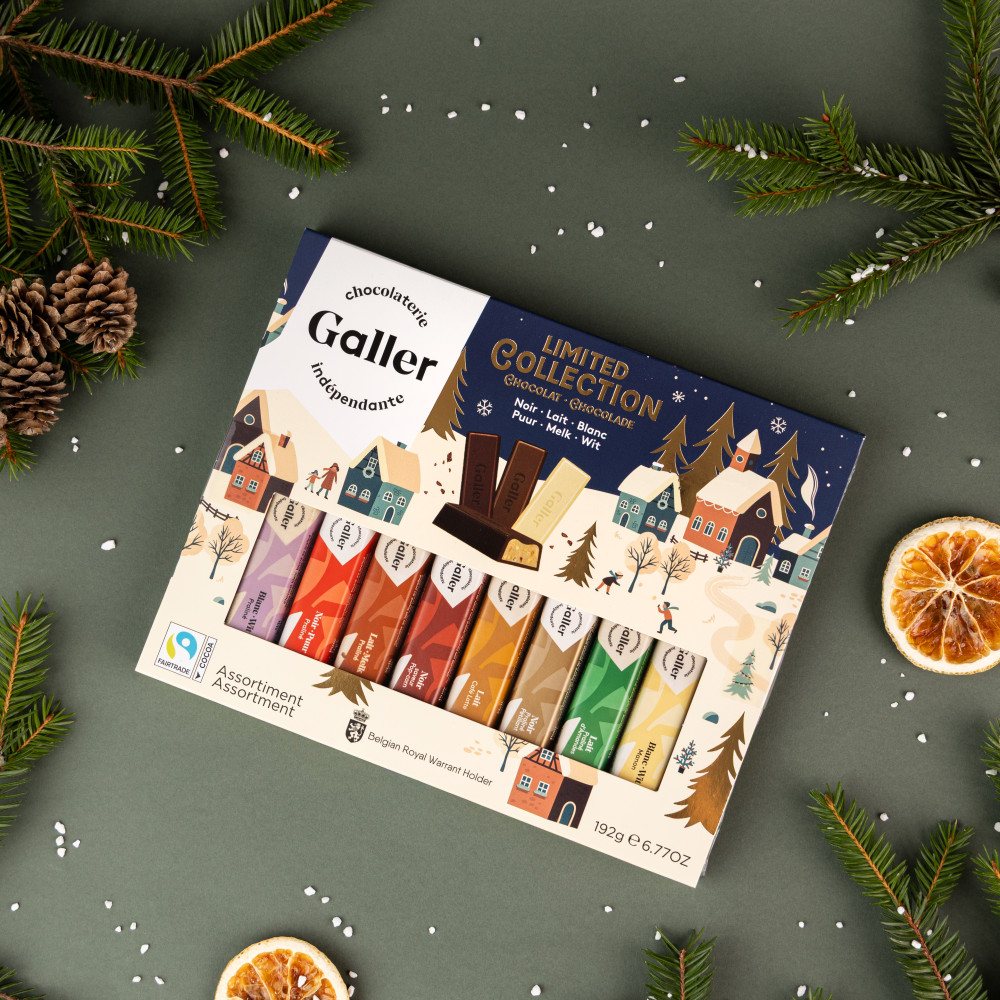 Boîte de tablettes de chocolat pour les fêtes Galler Mini Batons, 16 pcs.