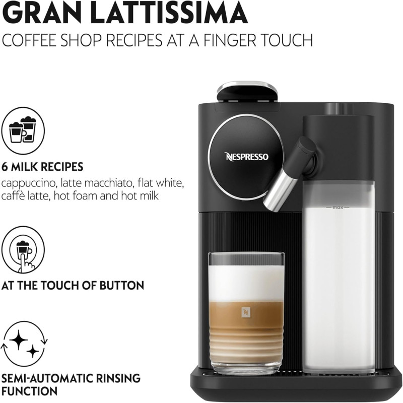 Nespresso Gran Lattissima EN640B Coffee Pod Machine (DeLonghi) - Black