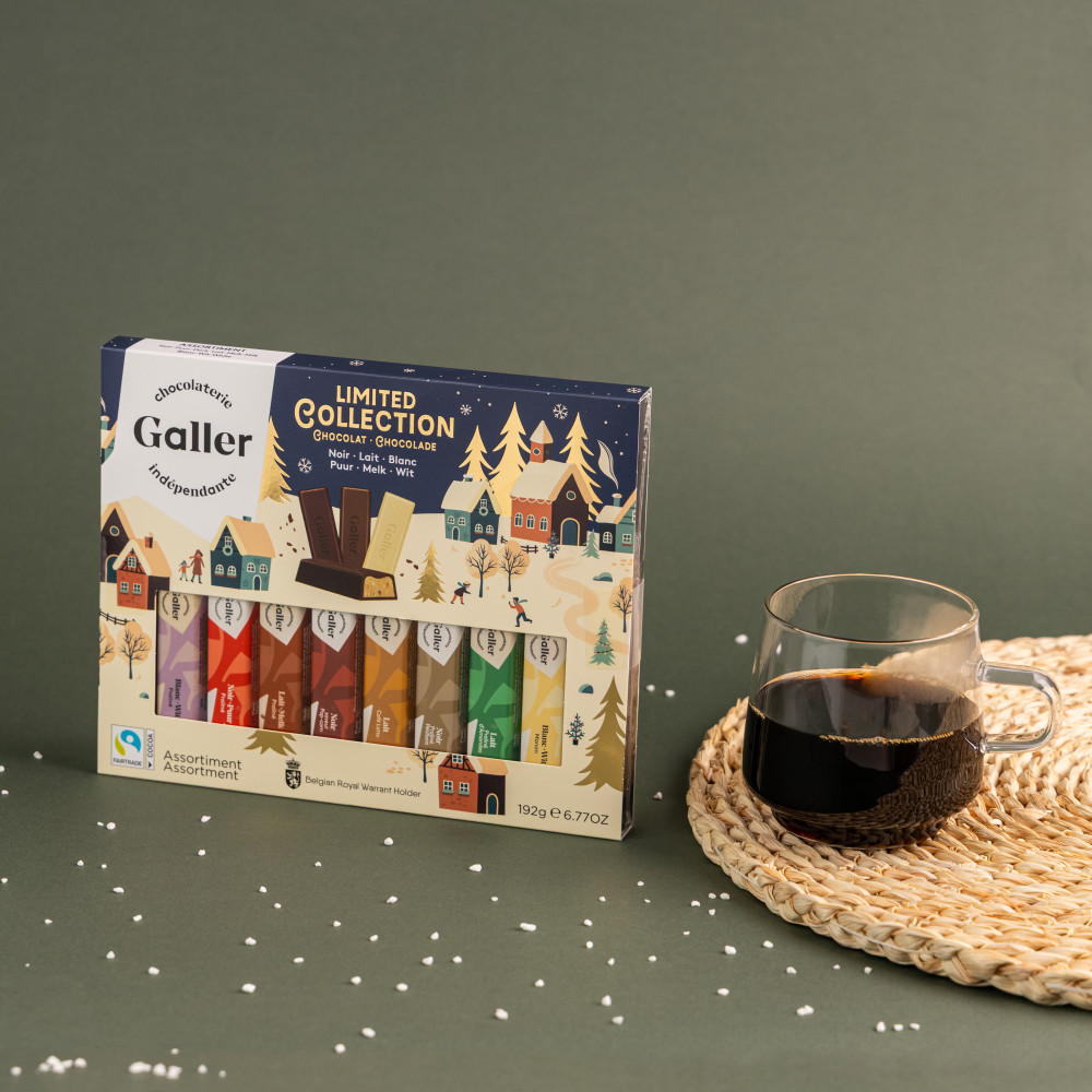 Boîte de tablettes de chocolat pour les fêtes Galler Mini Batons, 16 pcs.