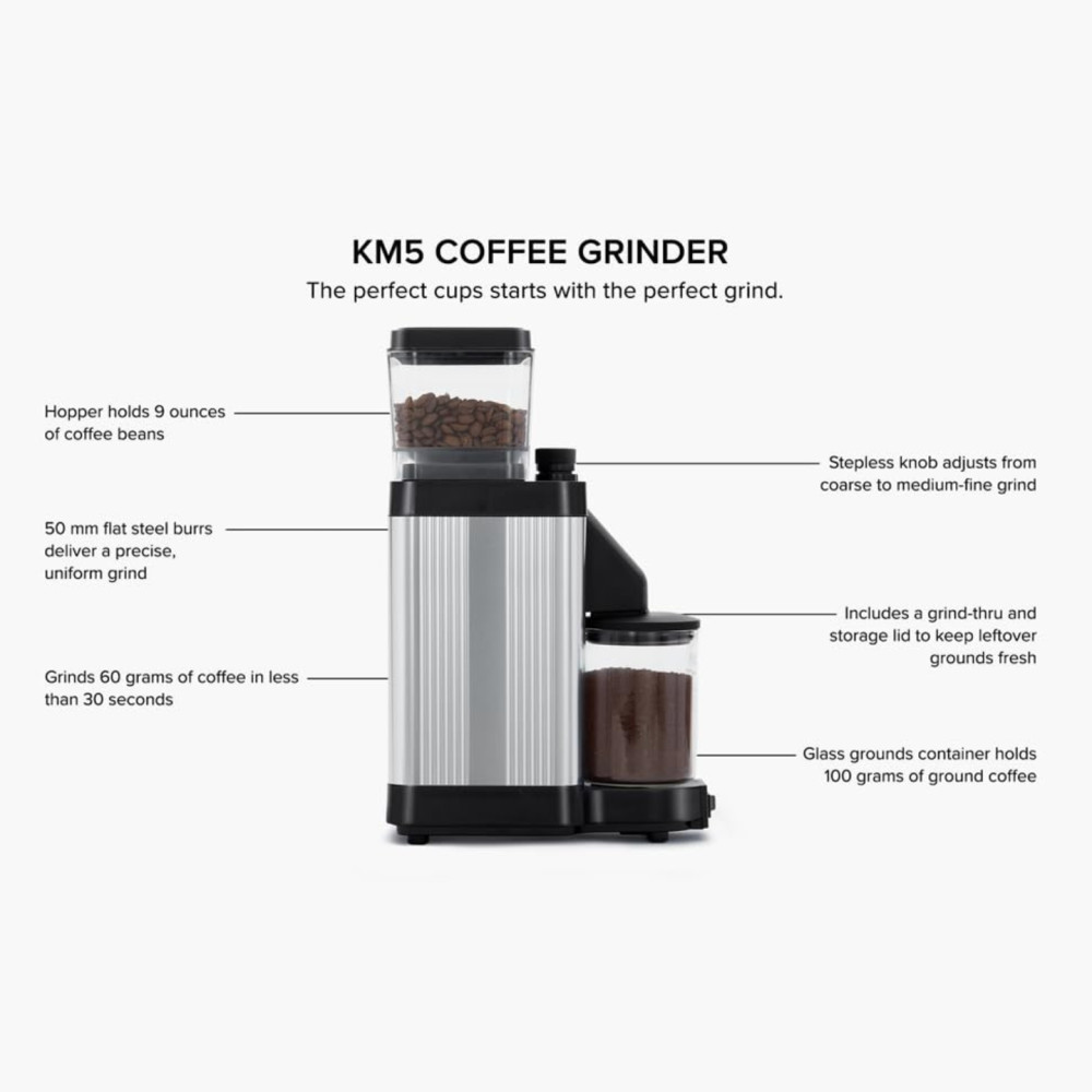 Moccamaster KM5 Coffee Grinder with Burrs - Polished Silver