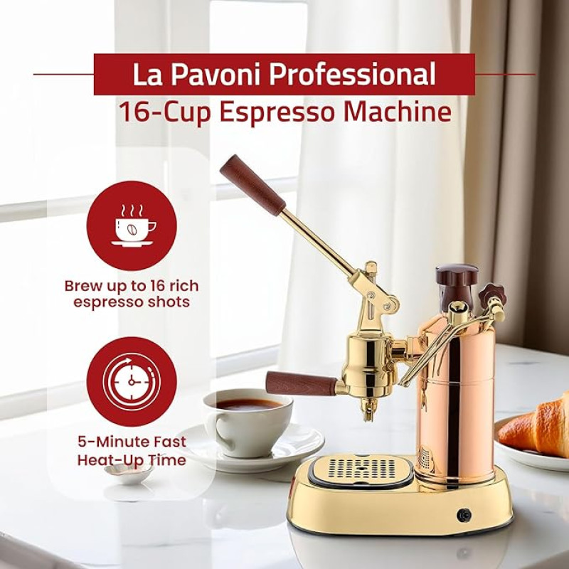 La Pavoni Professional Lever Espresso Coffee Machine - Rame Gold ...