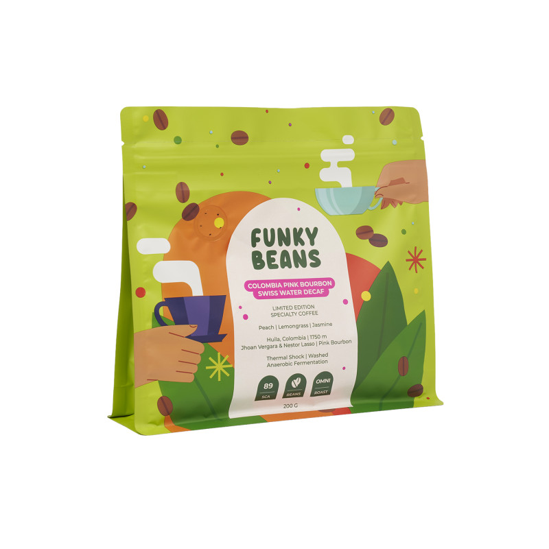 Specialty decaf coffee beans Funky Beans Colombia Pink Bourbon SWD, 200 ...